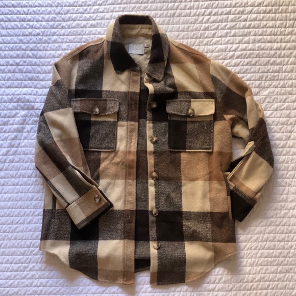 Lush | Jackets & Coats | Tan And Brown Plaid Flannel Shirt Jacket ...